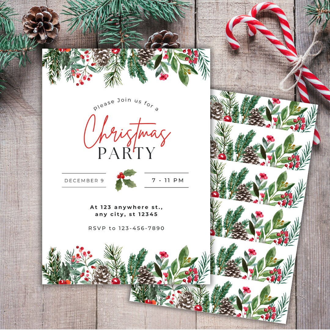 Editable Christmas Party Invitation, Printable Holiday Card, Holiday ...