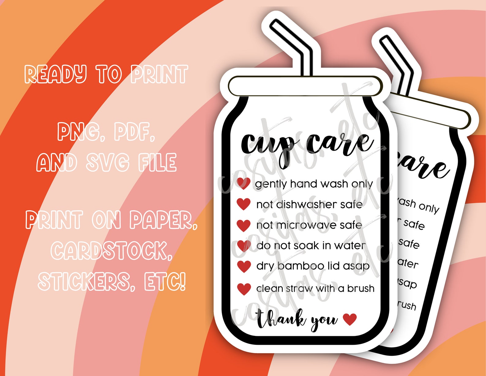 Glass Can Cup Care, Print and Cut Care Card, Care Card Instant Download ...
