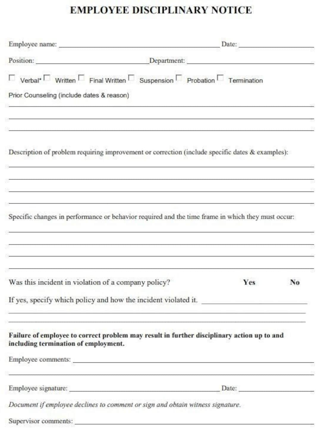 Employee Disciplinary Notice - Etsy