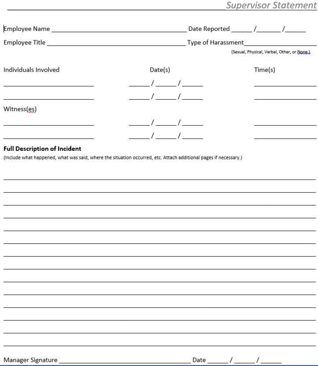 Supervisor Statement for Employee Investigations or Disciplinary - Etsy