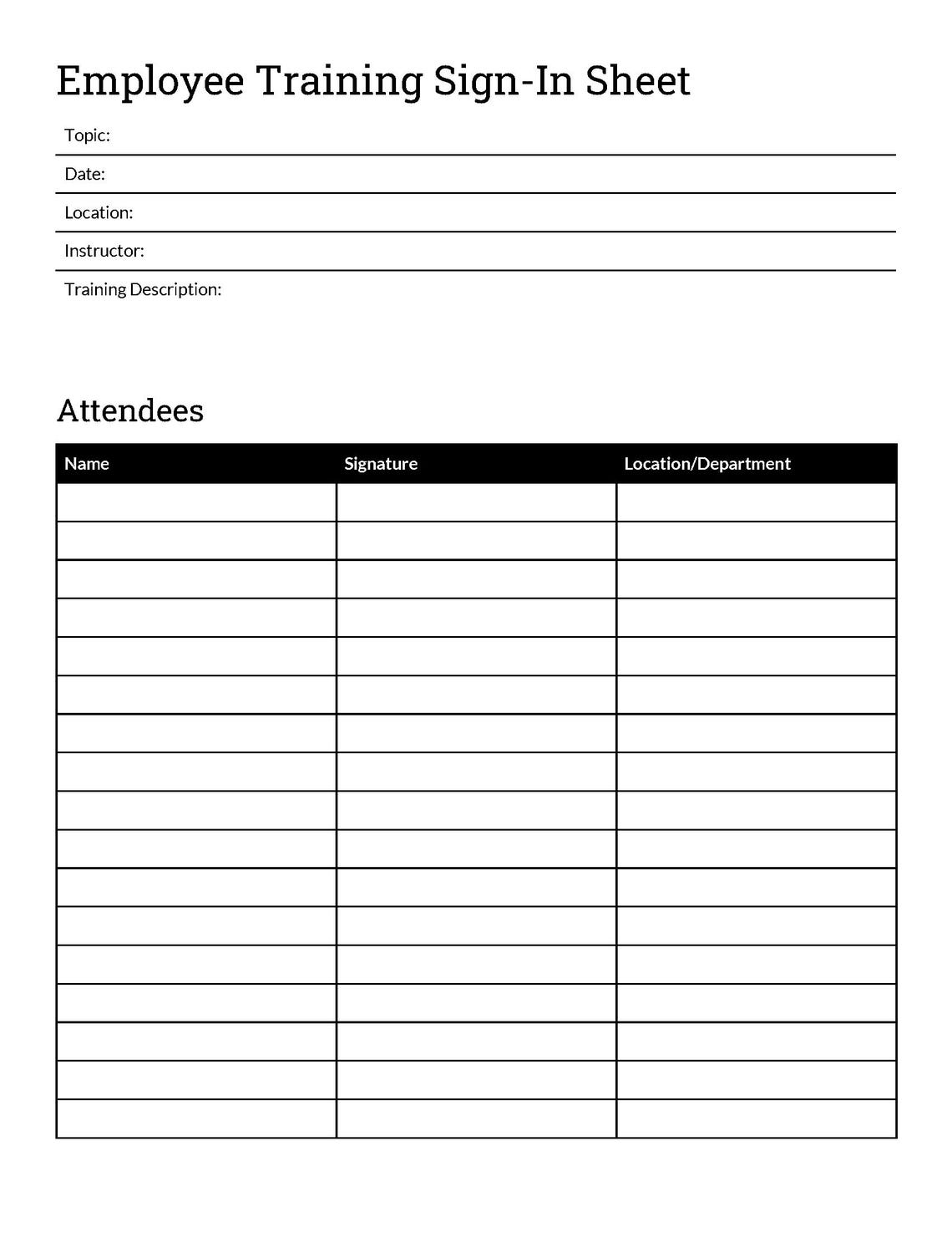 Employee Training Sign-in Sheet Fillable PDF - Etsy