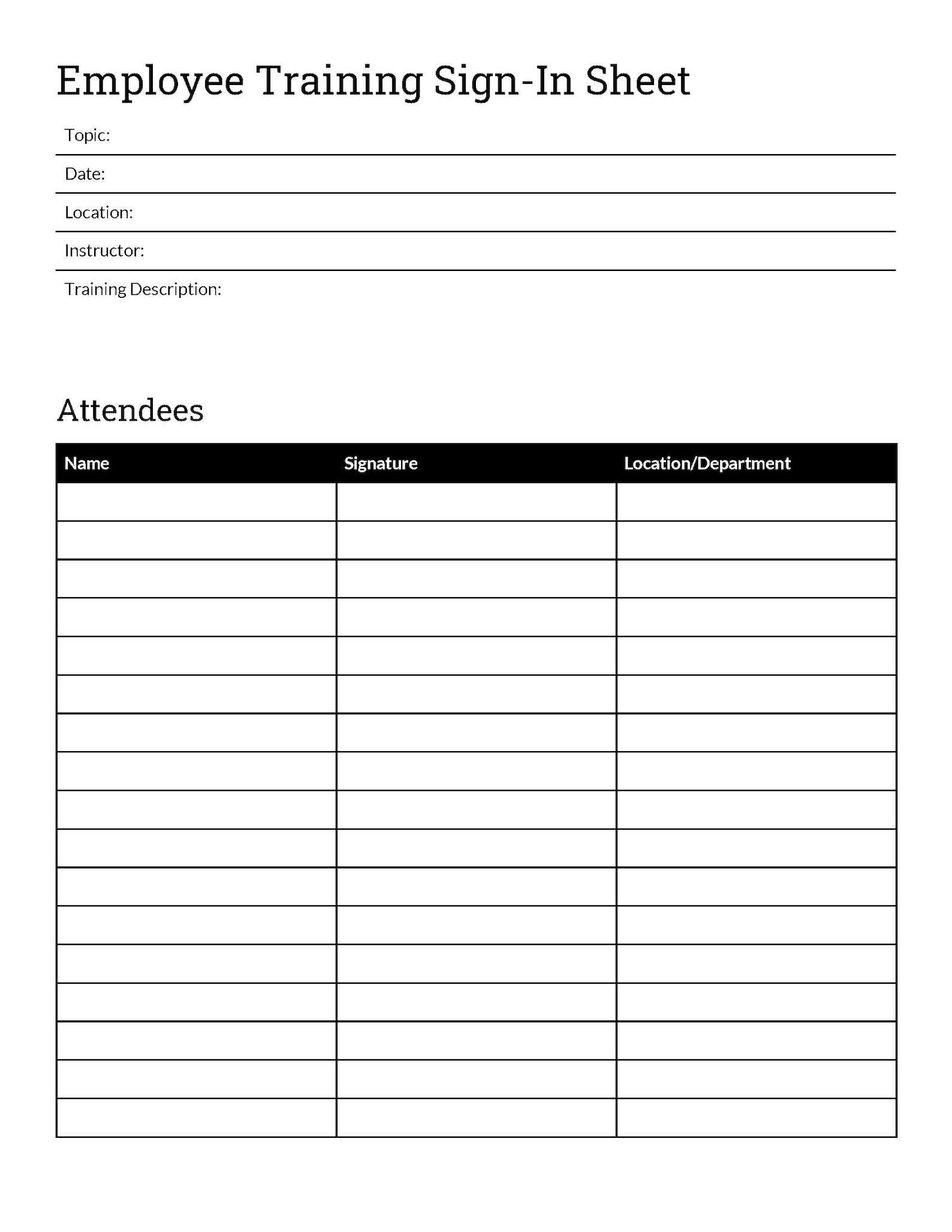 Employee Training Sign-in Sheet Fillable PDF - Etsy