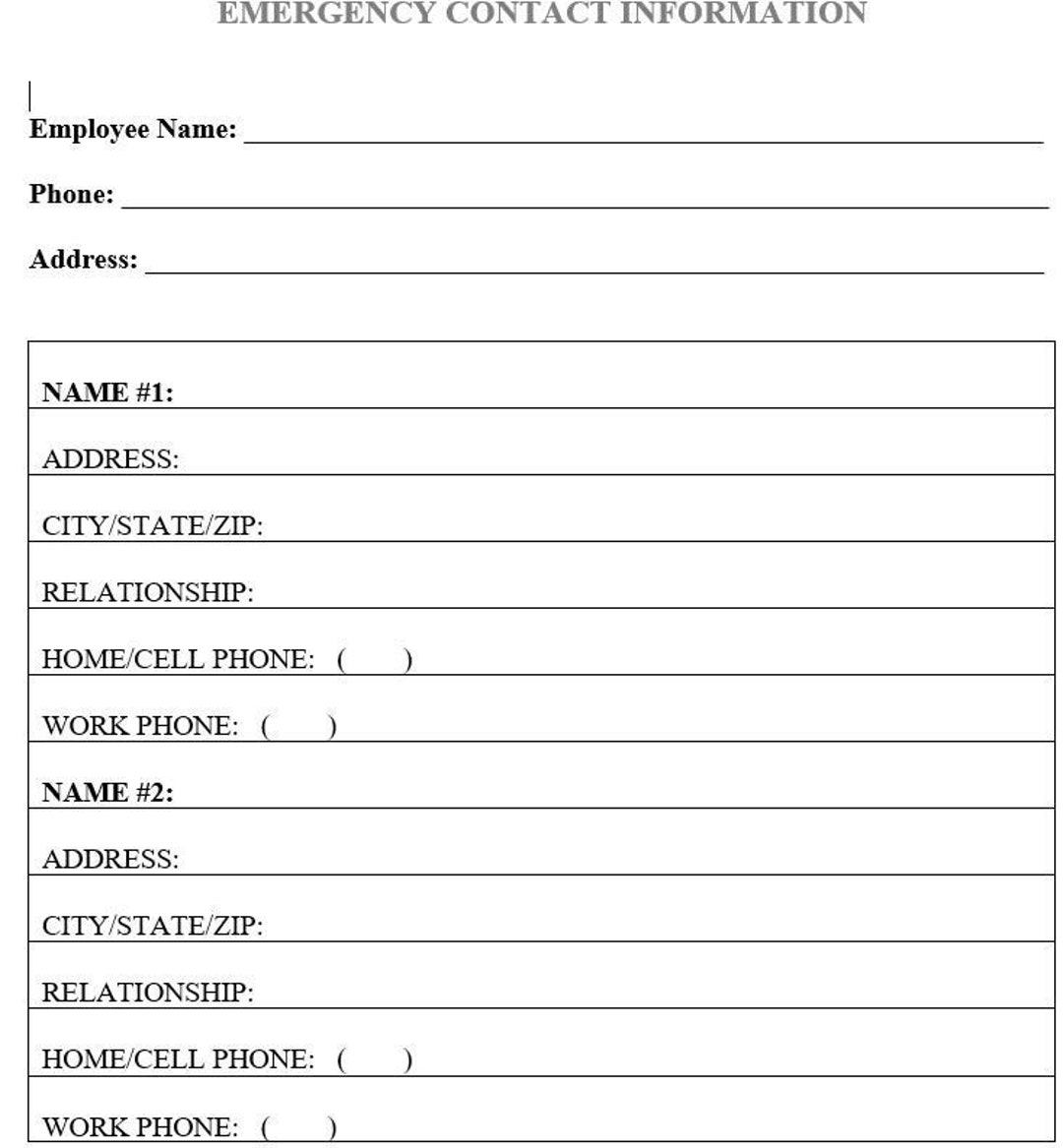 Emergency Contact Information Form - Etsy