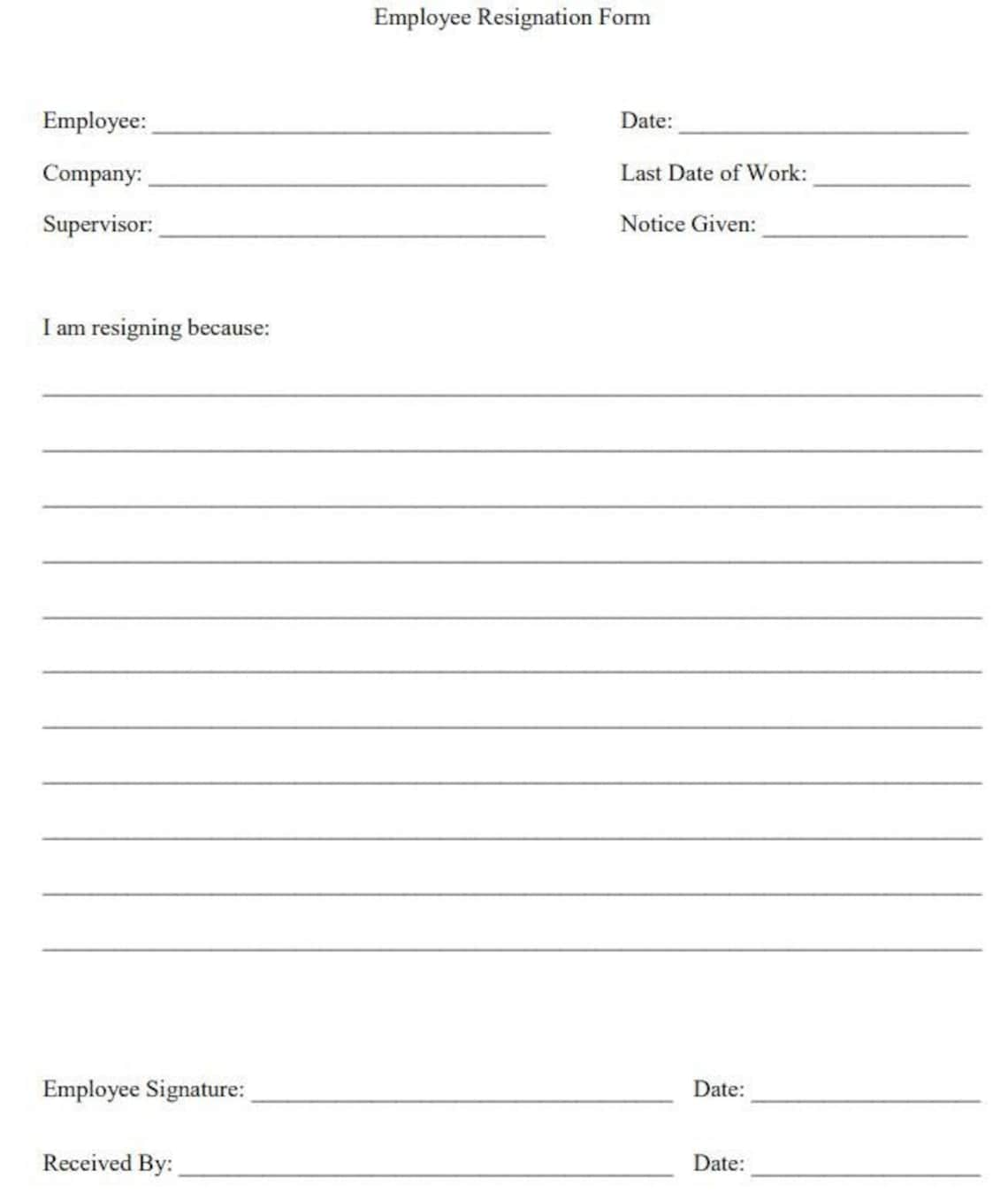 Employee Resignation Form PDF - Etsy
