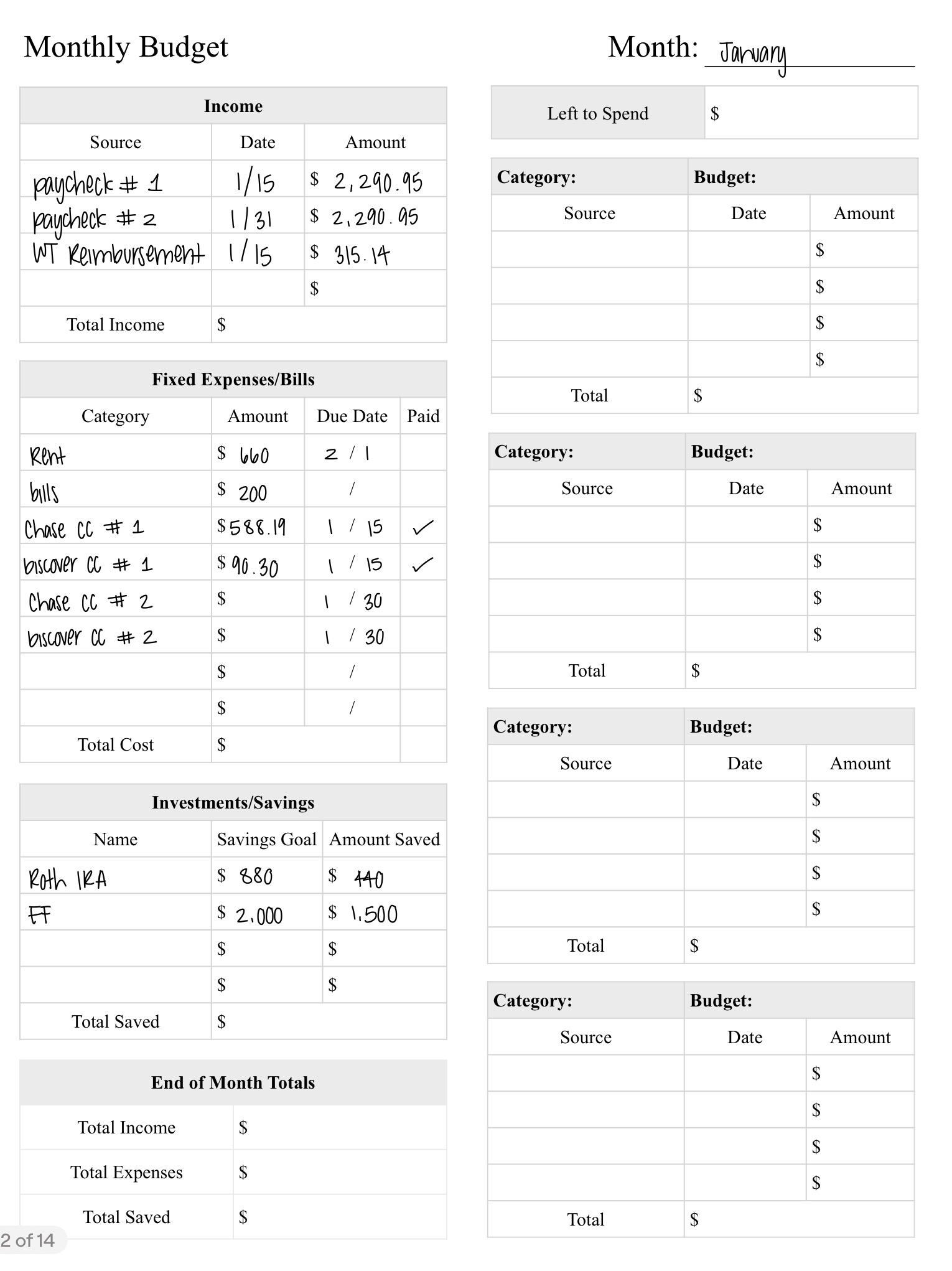 Monthly Budget Planning Template - Etsy
