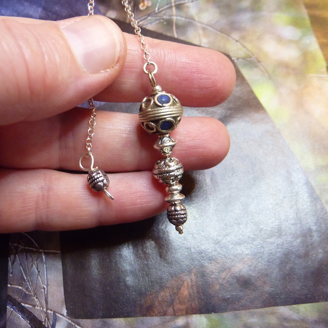 Dowsing Pendulum of Ethnic Beads, Silver, Tibetan Designer Divinatory ...