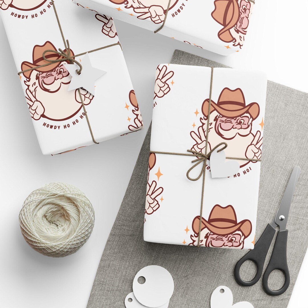 Cowboy Santa Wrapping Paper, Wrapping Paper Roll, Funny Wrapping Paper ...