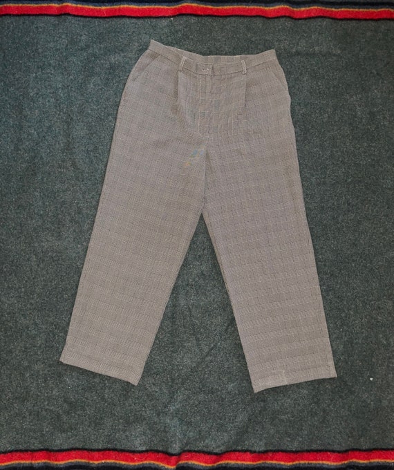 Emma James Beige & Black Micro-Plaid Poly Wide Leg Sl… - Gem