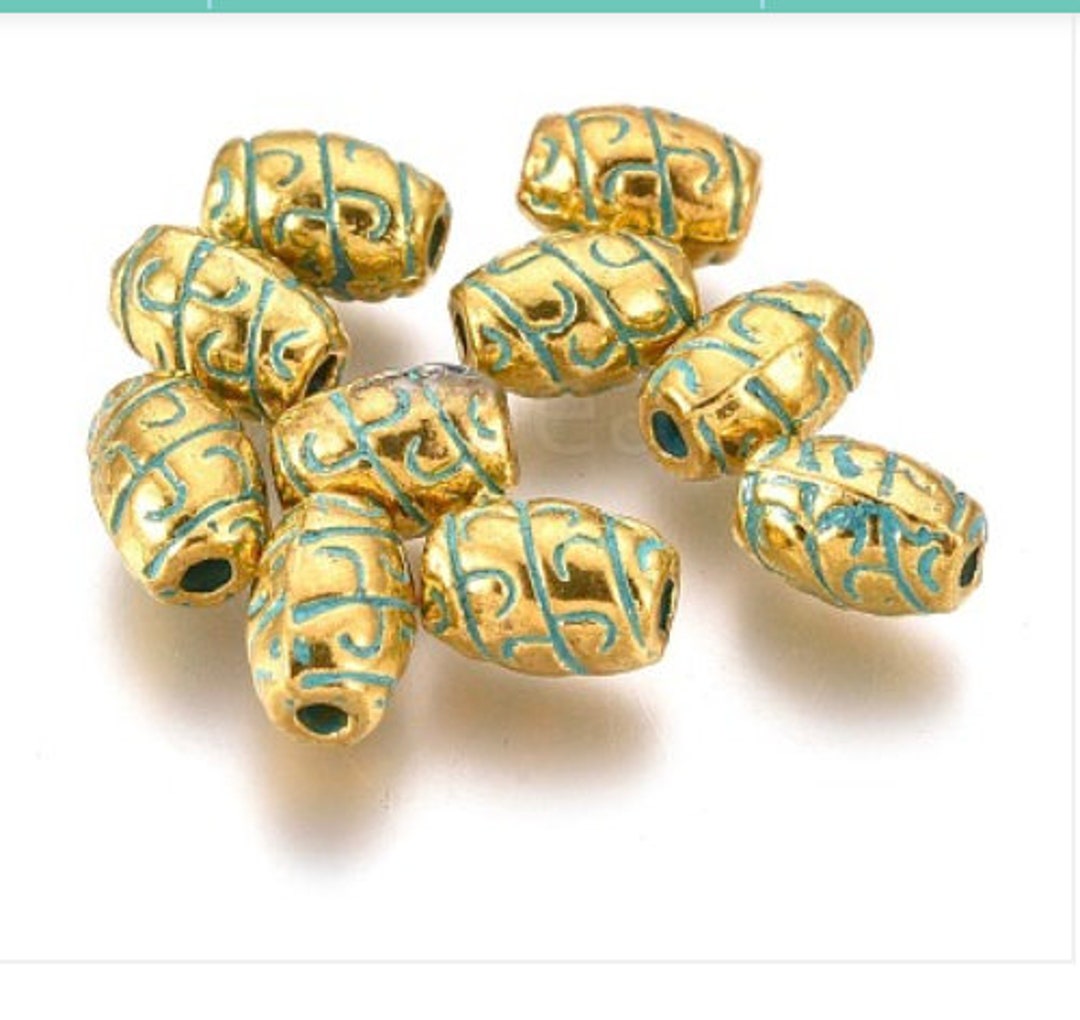 7x4.5mm, Oval, Alloy Spacer Beads, Lead Free, Cadmium Free, Gold, Green ...