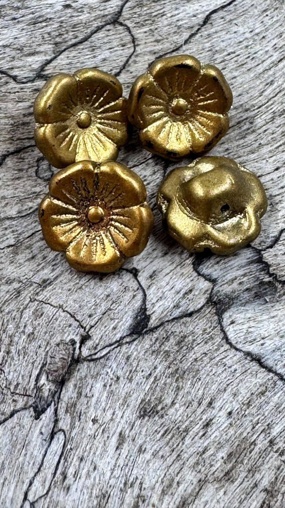 Metallic Gold Czech Glass Flower Buttons (12mm, 3 Pieces) - Etsy