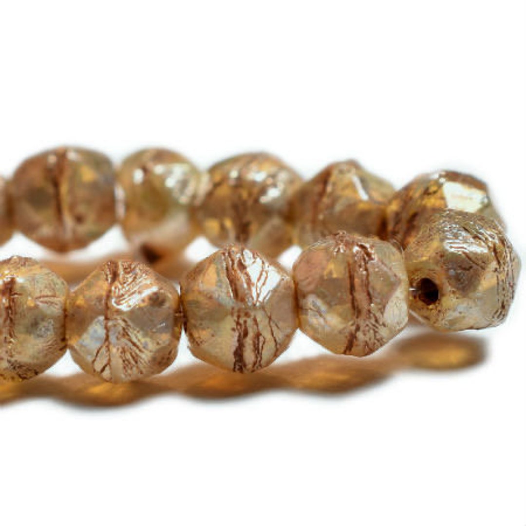 4mm, English Cut, Champagne With Picasso, Czech Glass Beads, 50 Beads ...