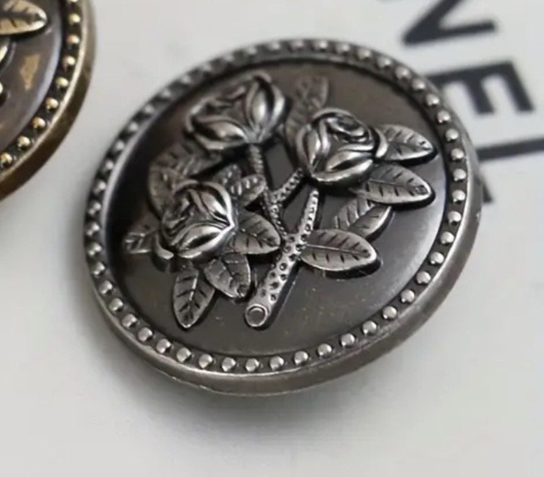 18mm, Gunmetal Silver, Retro Rose, Flower Button, 1 Button - Etsy