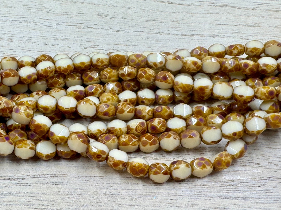 6mm, Bone and Picasso, Table Cut Beads, Premium Czech Glass Beads, 25 ...