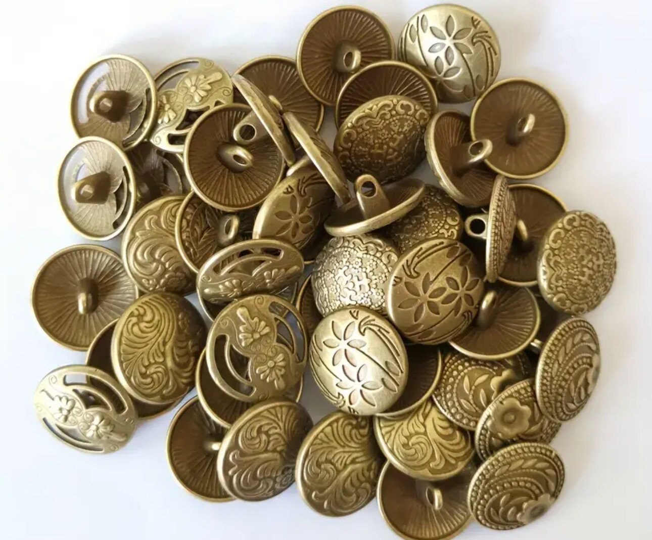 17mm, Floral Design, Antique Bronze, Round Metal Shank Buttons, 1 Piece ...