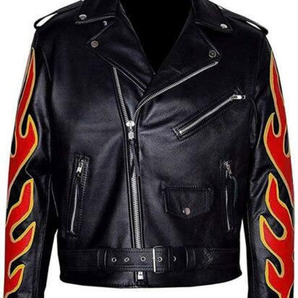 Leather Jacket With Flames - Etsy