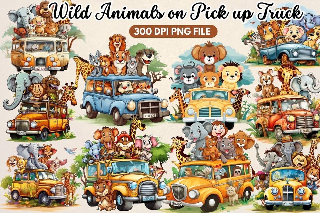 Wild Animals on Pick up Truck Clipart Bundle 18 Designs - Etsy