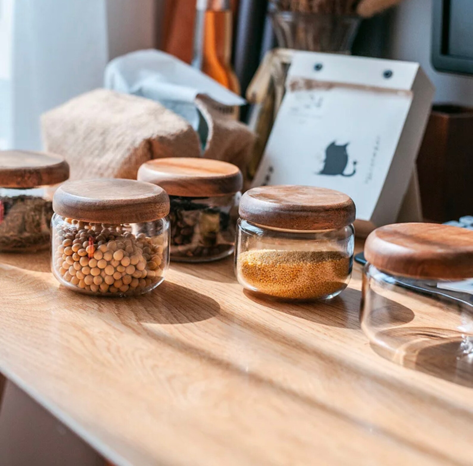 Transparent Storage Jar Acacia Wood Japanese Round Tea Jar - Etsy
