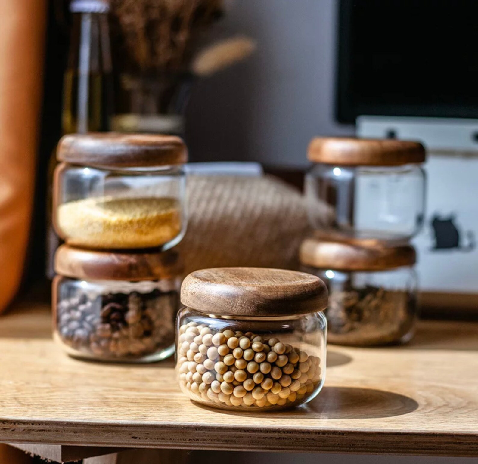 Transparent Storage Jar Acacia Wood Japanese Round Tea Jar - Etsy