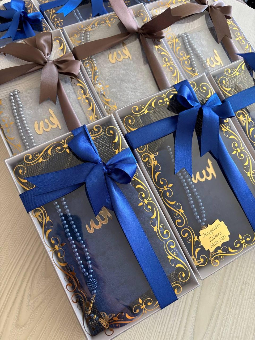 Personalized Islamic Gift Set: Chenille Prayer Rug, Pearl Tasbih ...