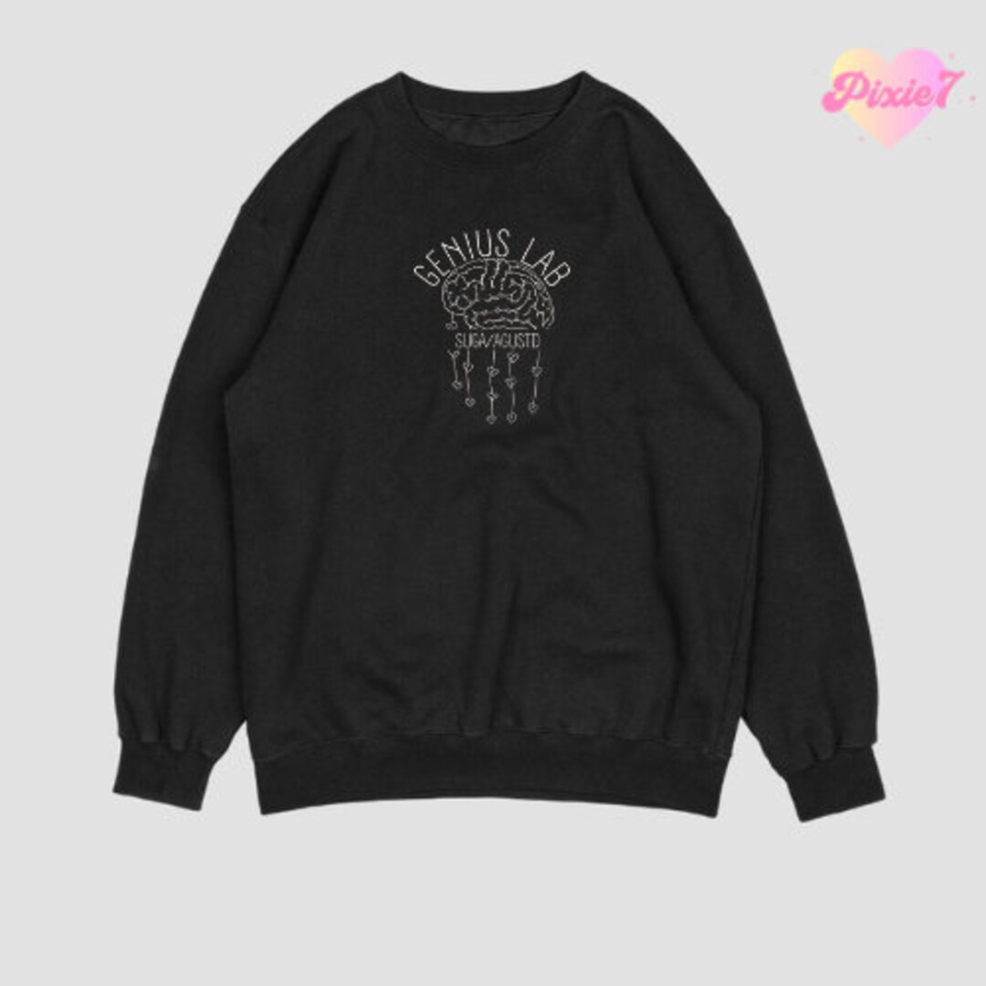 BTS Yoongi Genius Lab Suga Agustd K-pop Black Embroidered Sweatshirt - Etsy