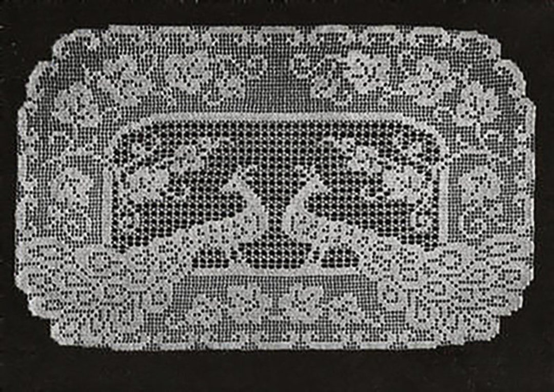 Vintage Crochet Pattern Peacock Filet Crochet Doily Table Runner ...
