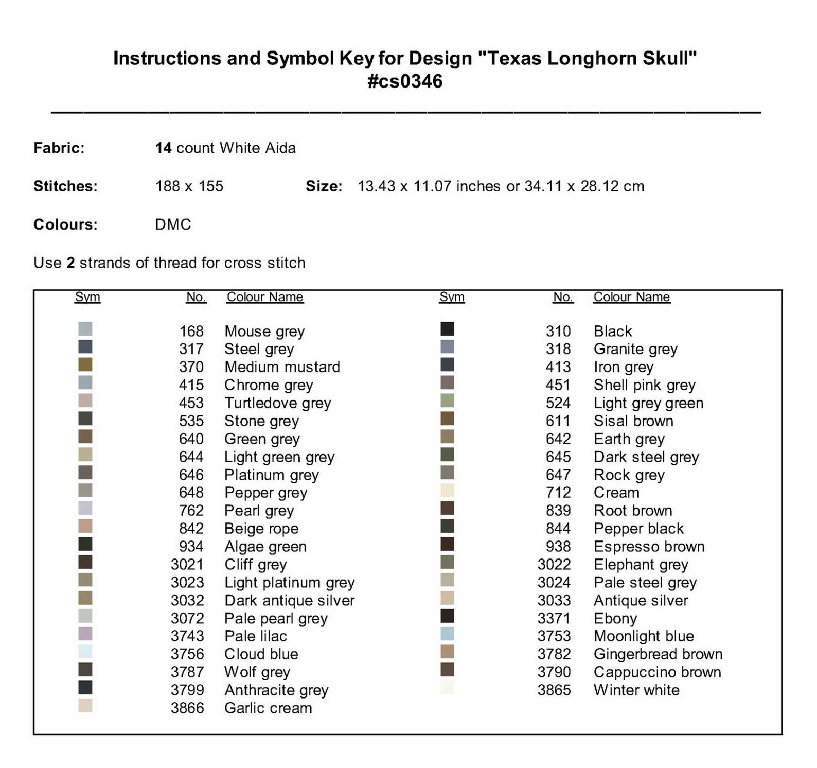 Texas Longhorn Skull Counted Cross Stitch Pattern PDF Southwestern ...