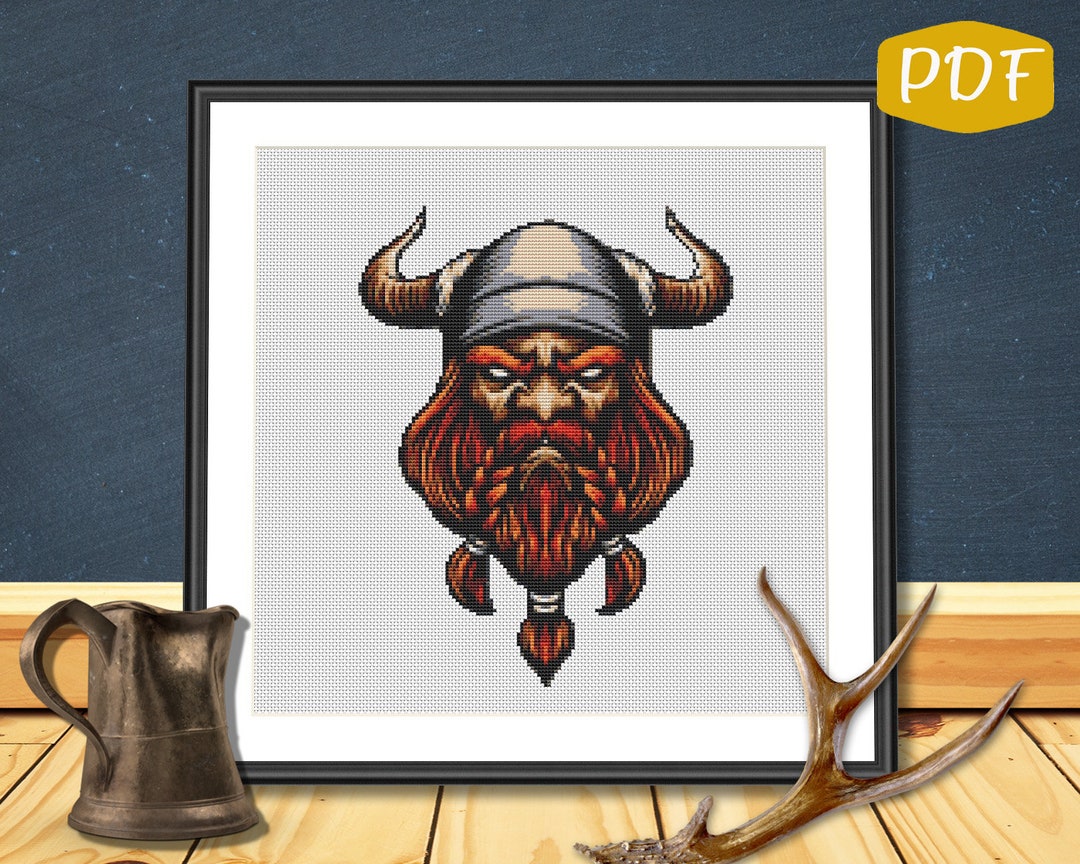 Viking Warrior Head Pattern Counted Cross Stitch Pattern PDF Chart ...