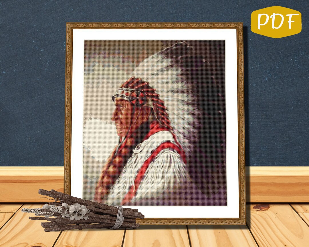 Native American Indian Chief Portrait Counted Cross Stitch Pattern PDF ...