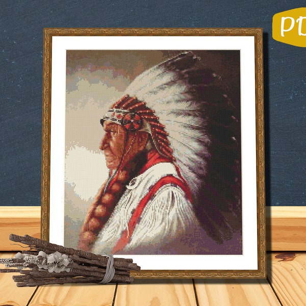 American Indian Chief Cross Stitch Kit - Etsy