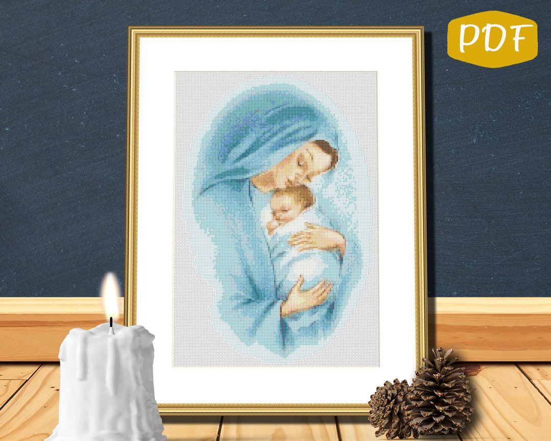Blue Madonna Mother and Child Counted Cross Stitch Pattern PDF - Etsy