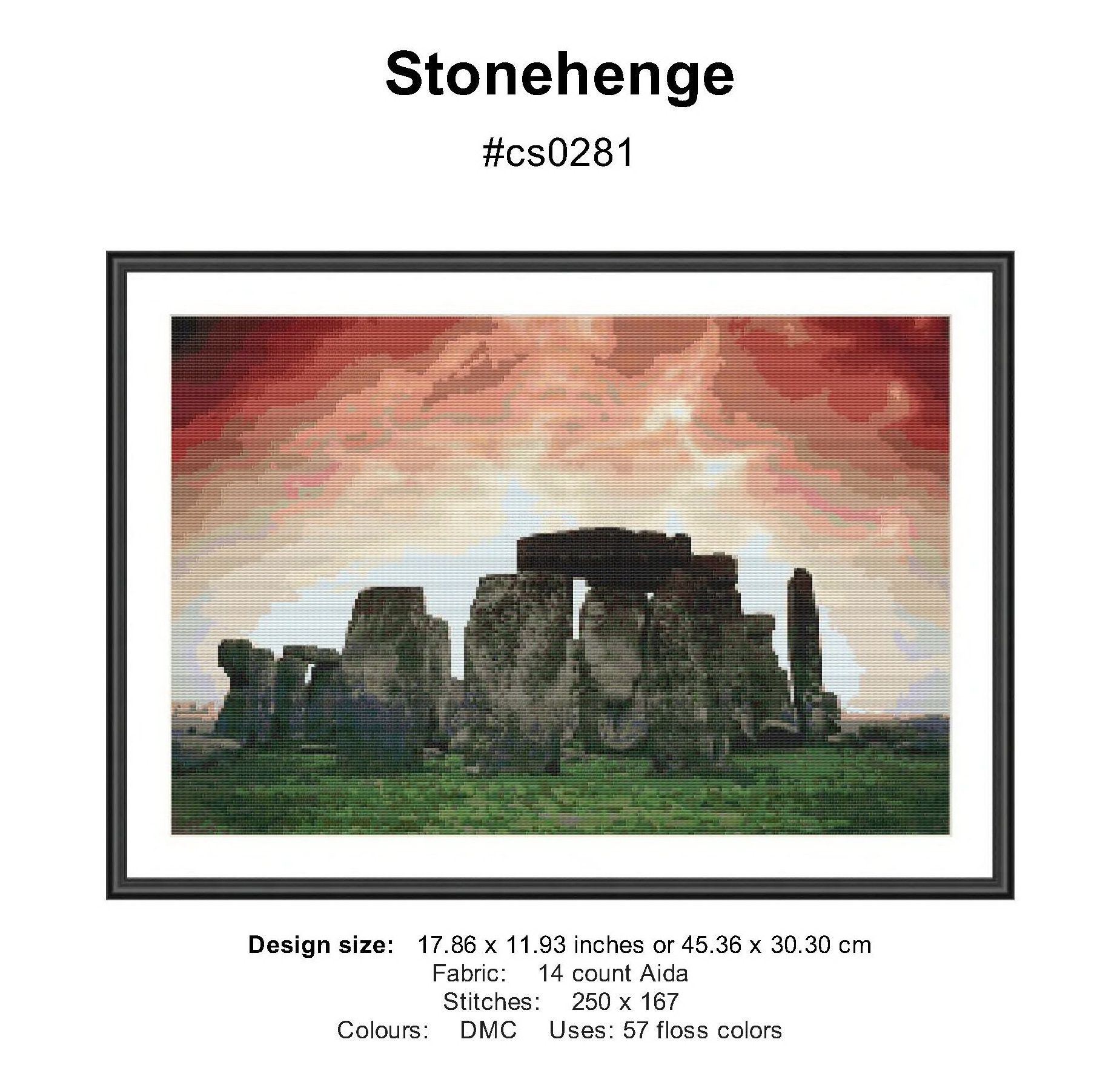 Stonehenge Red Sky Counted Cross Stitch Pattern PDF Chart Instant ...