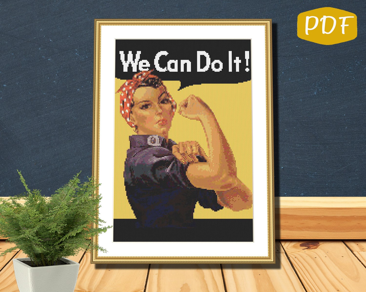 Rosie the Riveter WWII War Poster Counted Cross Stitch Pattern PDF ...