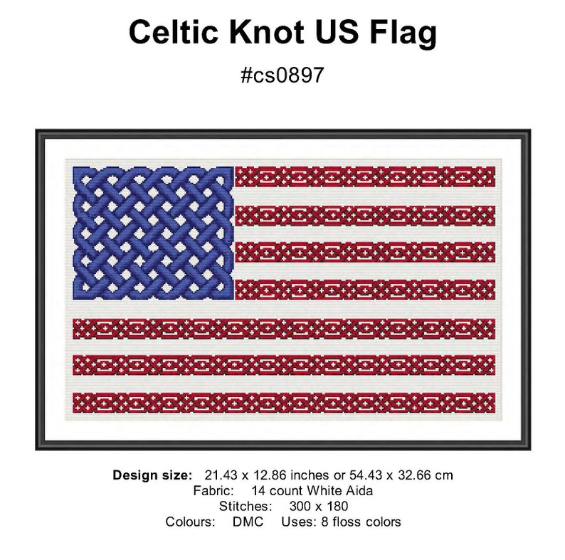 Celtic Knot US Flag Counted Cross Stitch Pattern PDF Chart - Etsy