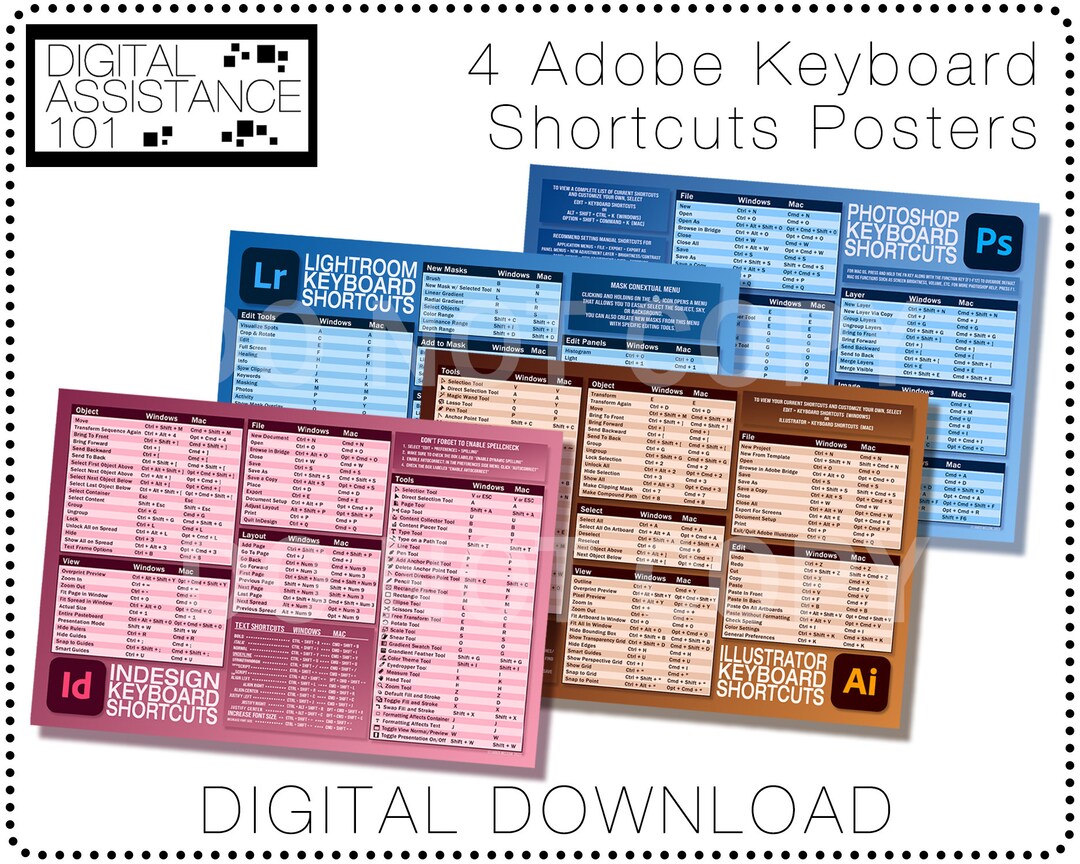 Digital Download 4-pack Graphic Design Keyboard Shortcuts Posters ...