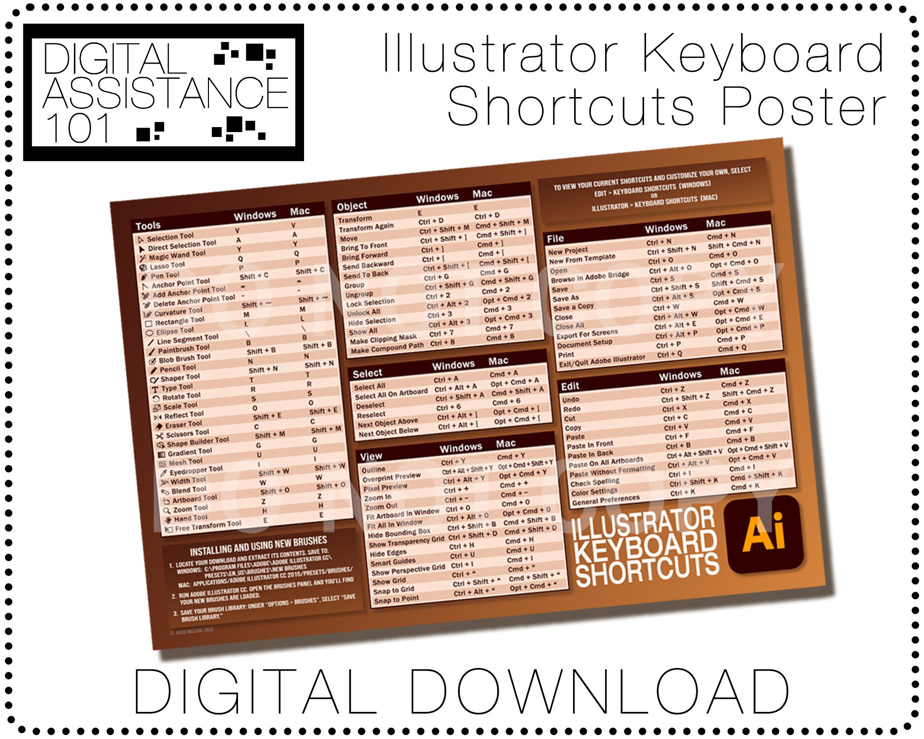 Illustrator Keyboard Shortcuts Poster Digital Download - Etsy