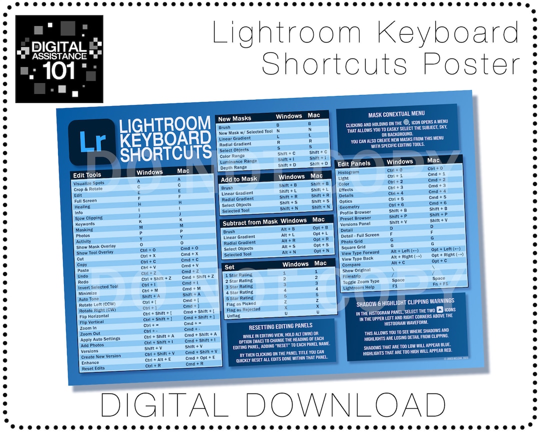 Lightroom Keyboard Shortcuts Poster - Digital Download - Etsy