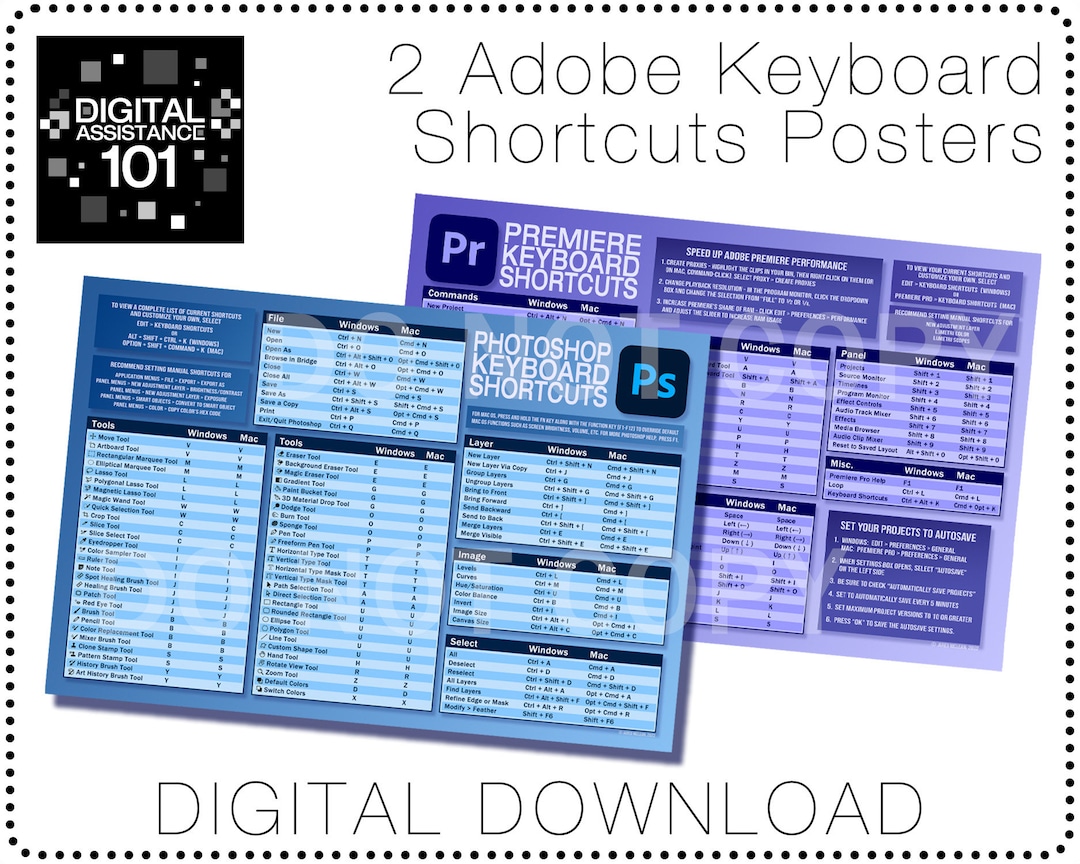 Shortcuts Posters 2 Pack - Photoshop & Premiere - Digital Download - Etsy