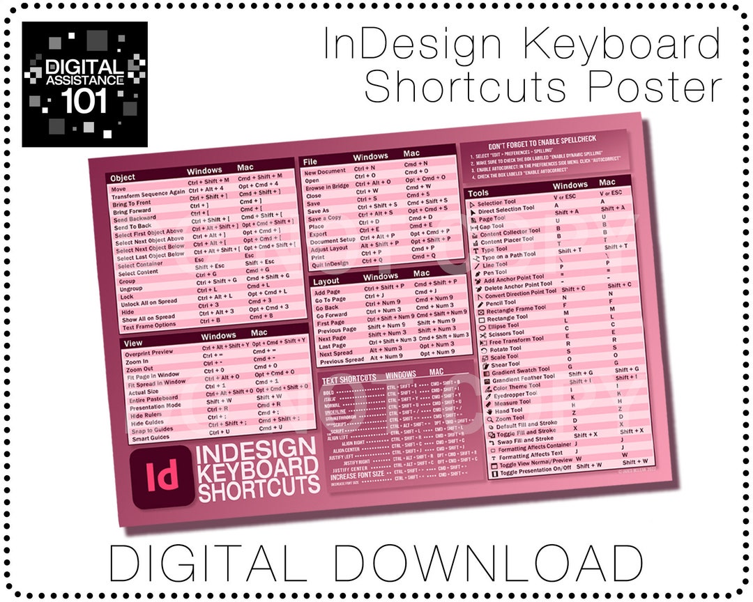Indesign Keyboard Shortcuts Poster - Digital Download - Etsy