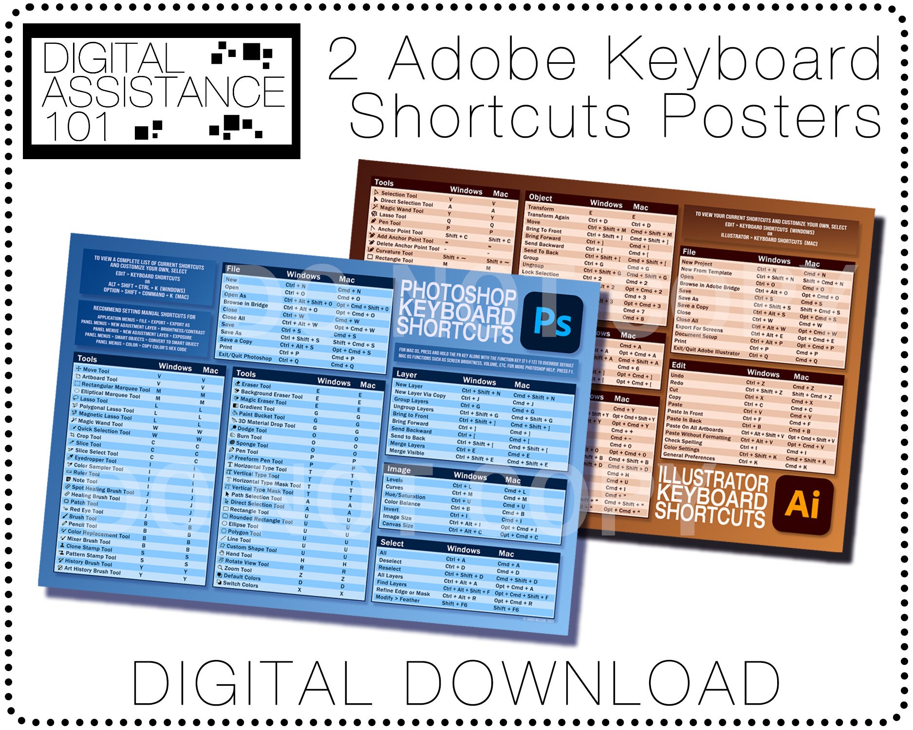 Keyboard Shortcuts Poster 2-pack Photoshop & Illustrator - Etsy