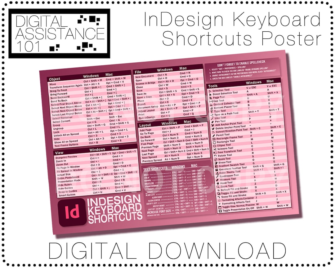 Indesign Keyboard Shortcuts Poster Digital Download (Download Now) - Etsy
