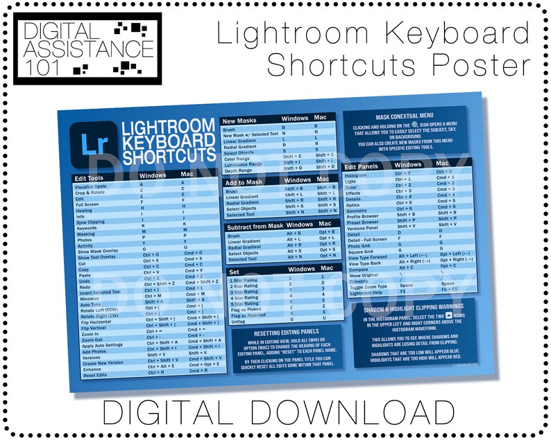 Lightroom Keyboard Shortcuts Poster Digital Download - Etsy