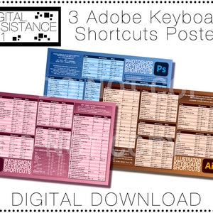 Keyboard Shortcuts Posters 3 Pack Indesign, Photoshop, & Illustrator ...