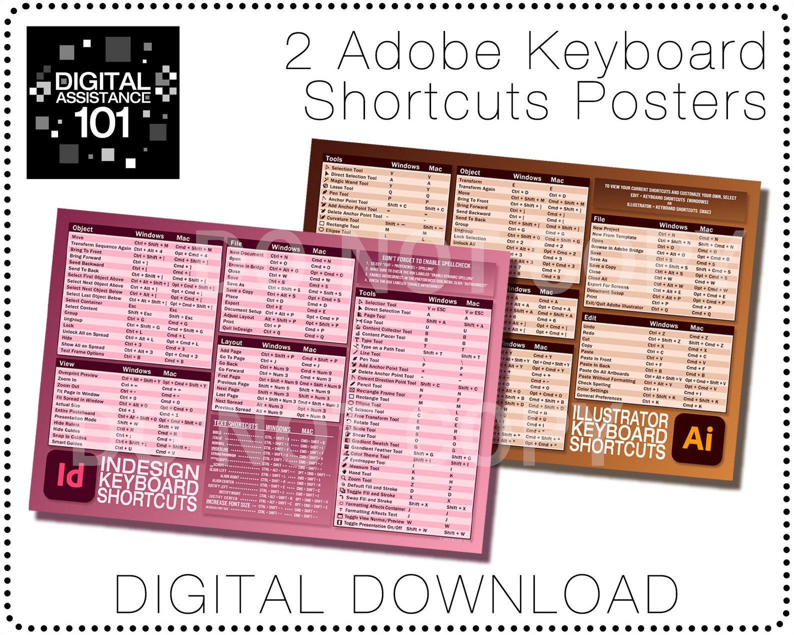 Keyboard Shortcuts Poster 2-pack - Illustrator & Indesign - Digital ...