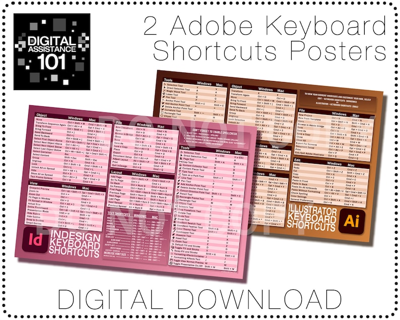 Keyboard Shortcuts Poster 2-pack - Illustrator & Indesign - Digital ...