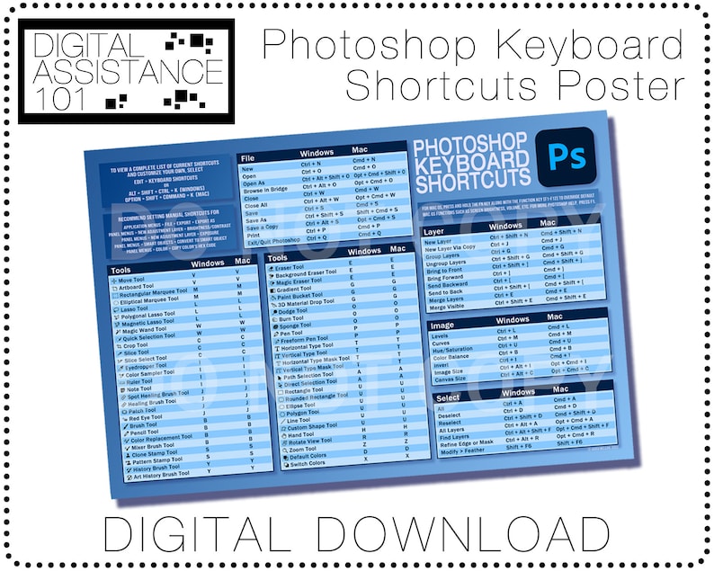 Photoshop Keyboard Shortcuts Poster Digital (Instant Download) - Etsy