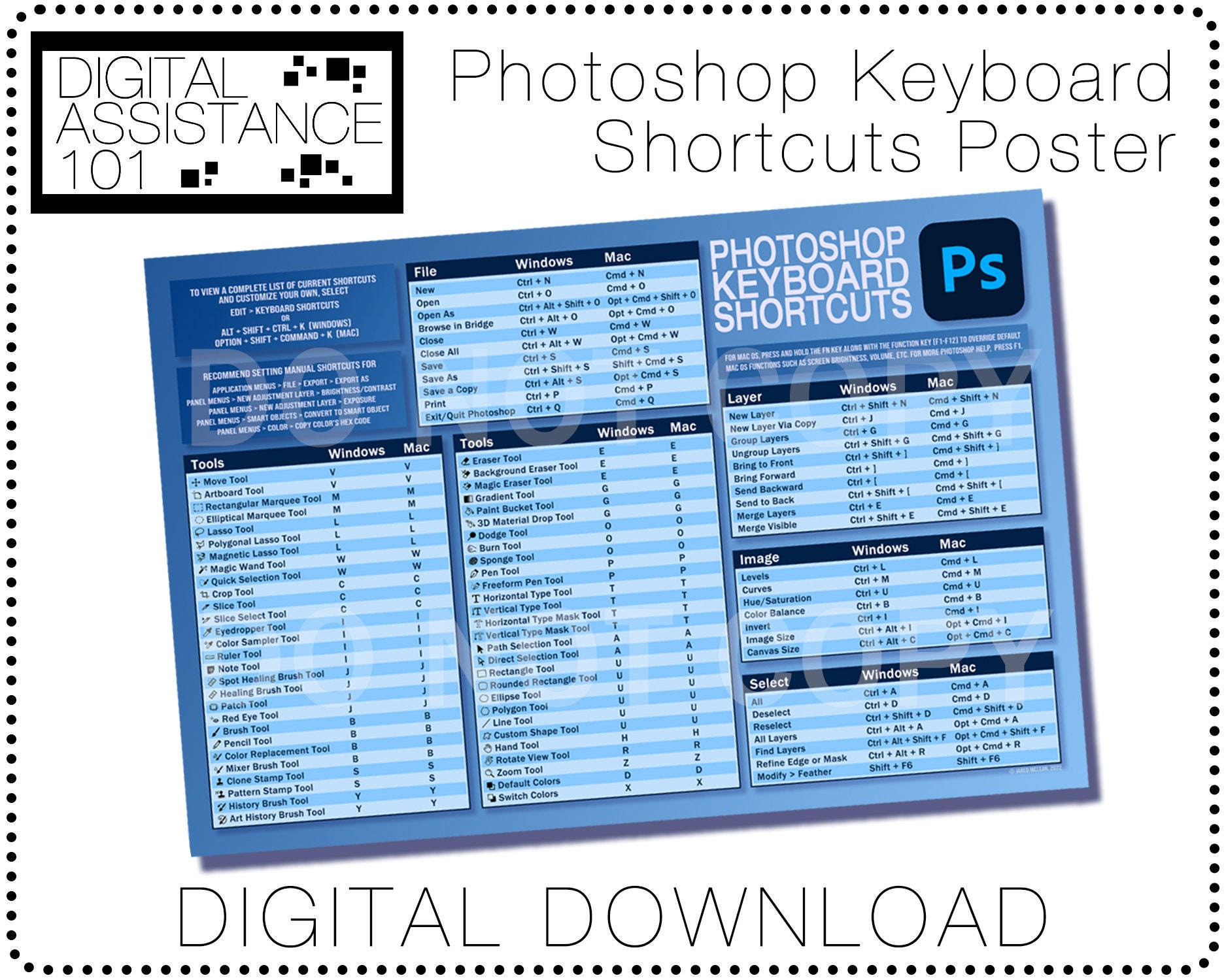 Photoshop Keyboard Shortcuts Poster Digital Download - Etsy