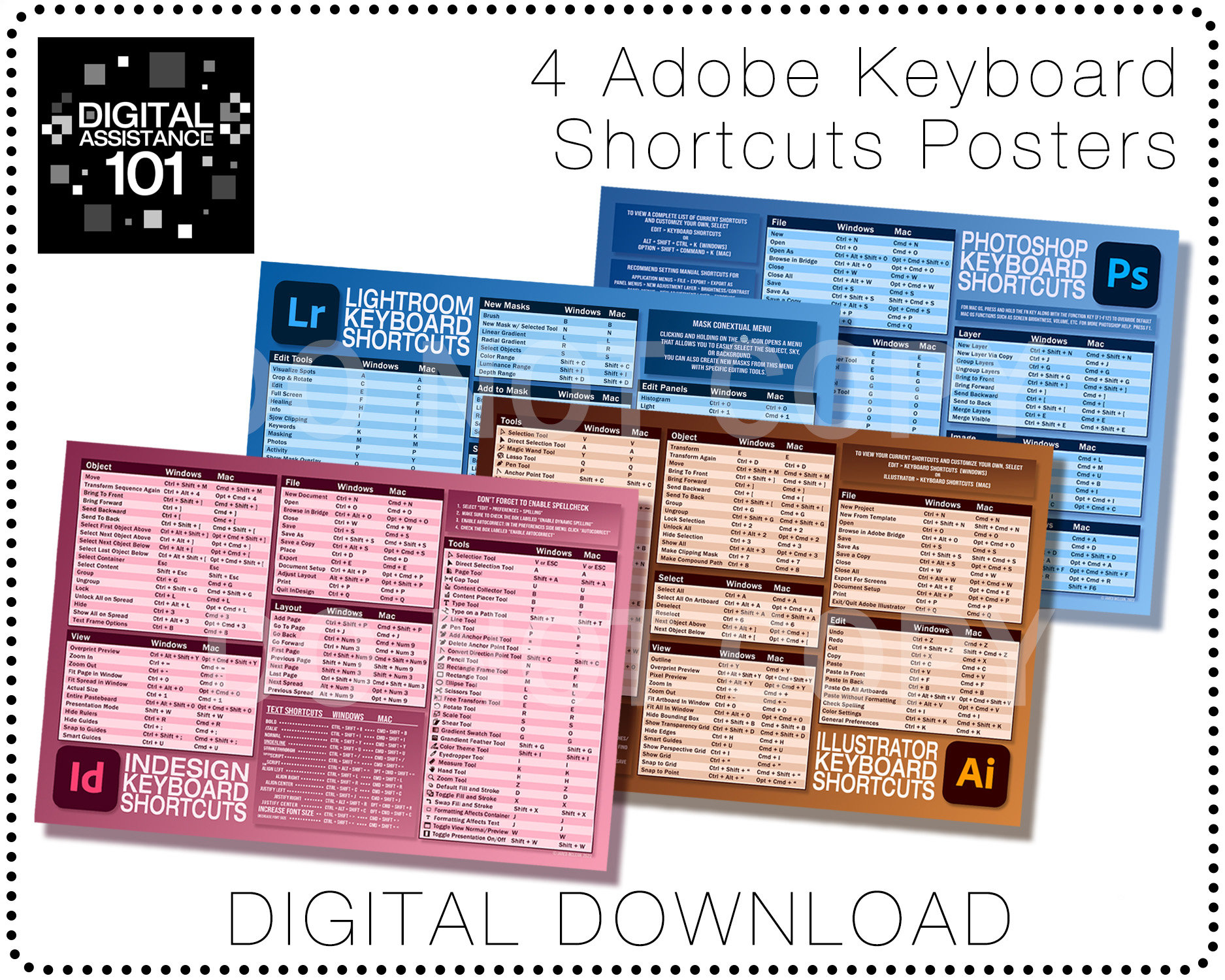 Digital Download 4-pack - Graphic Design Keyboard Shortcuts Posters ...