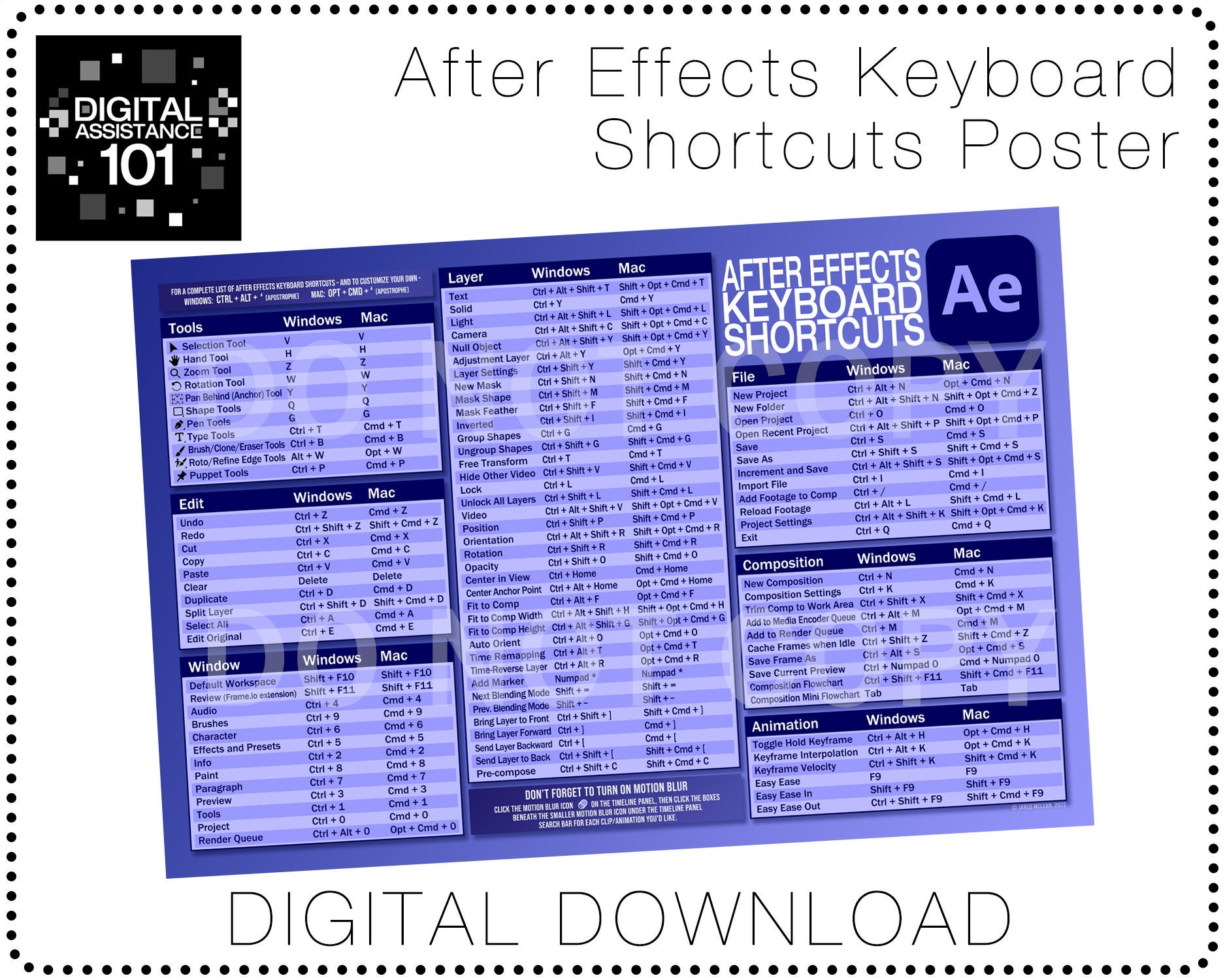 After Effects Keyboard Shortcuts Poster - Digital Download - Etsy