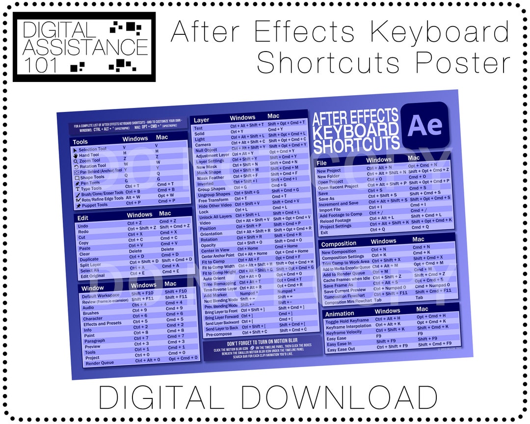 After Effects Keyboard Shortcuts Poster Digital Download - Etsy