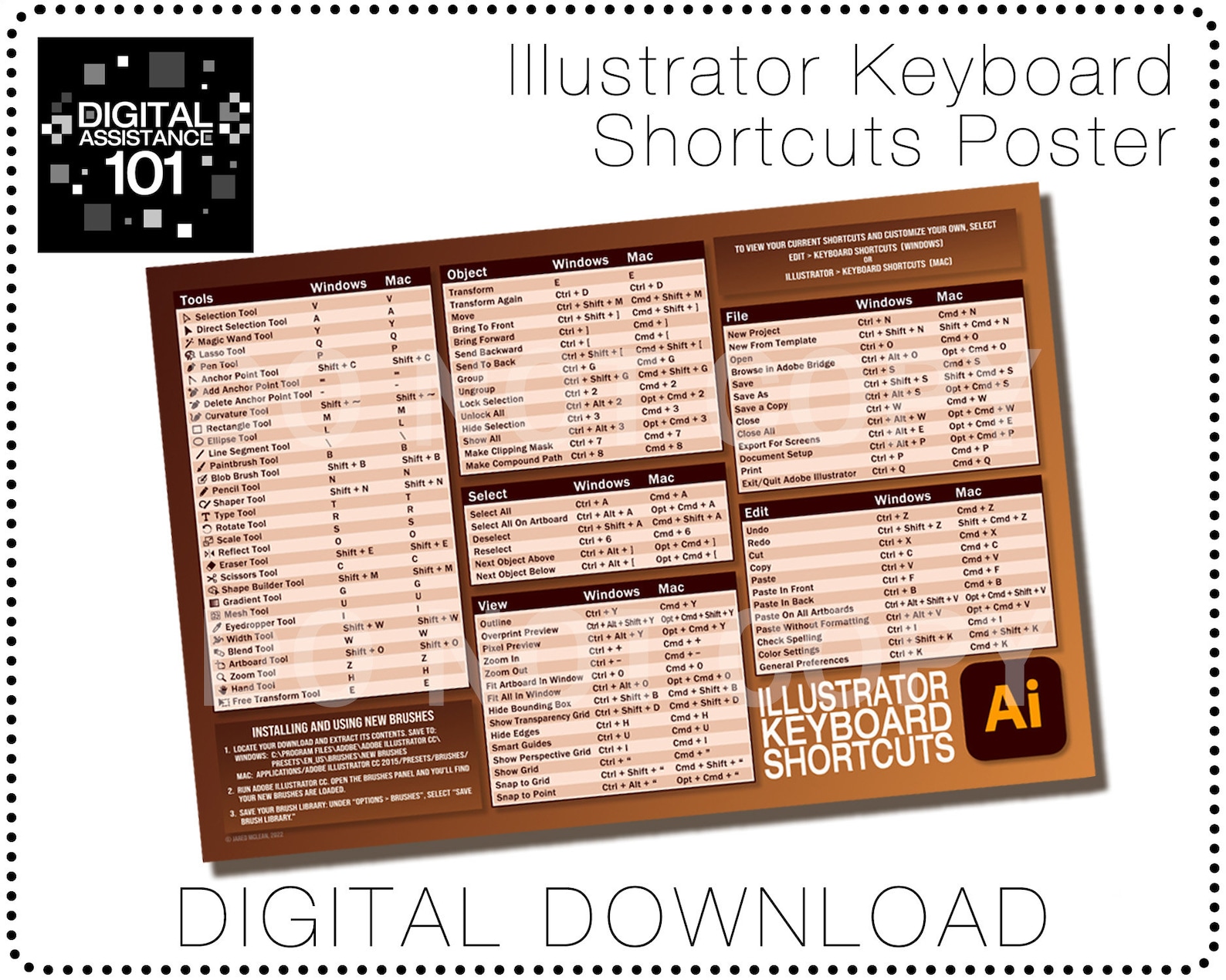 Illustrator Keyboard Shortcuts Poster - Digital Download - Etsy